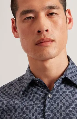 Ted Baker London Sef Slim Fit Print Cotton Button-up Shirt - Navy