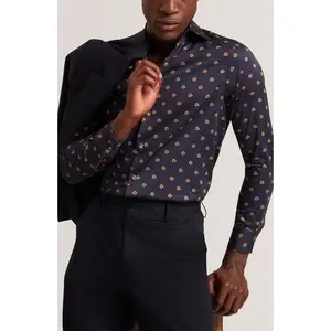 Ted Baker London Olufar Print Cotton Button-up Shirt - Navy