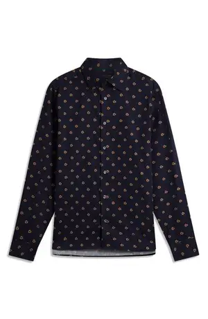 Ted Baker London Olufar Print Cotton Button-up Shirt - Navy