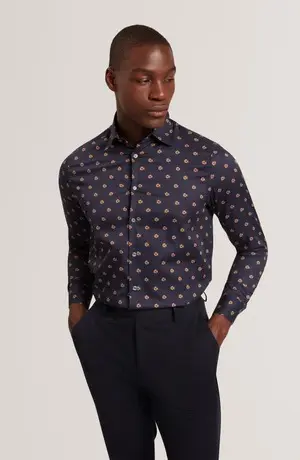 Ted Baker London Olufar Print Cotton Button-up Shirt - Navy