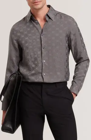 Ted Baker London Farax Print Cotton Button-up Shirt - Navy-grey