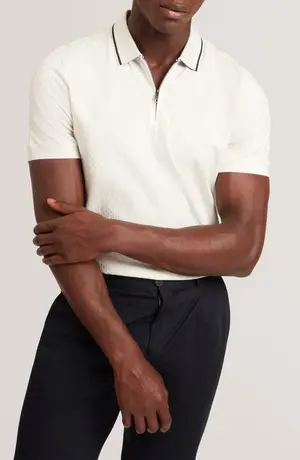 Ted Baker London Cophen Stretch Cotton Zip Polo - White