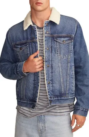 Lucky Brand Denim Trucker Jacket With Faux Shearling Lining