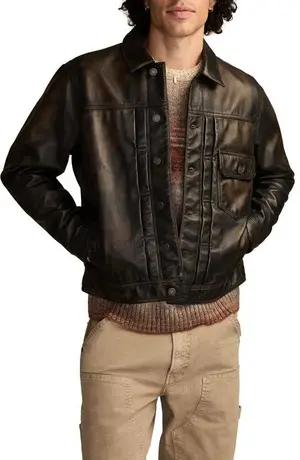 Lucky Brand Distressed Leather Trucker Jacket