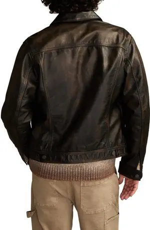Lucky Brand Distressed Leather Trucker Jacket