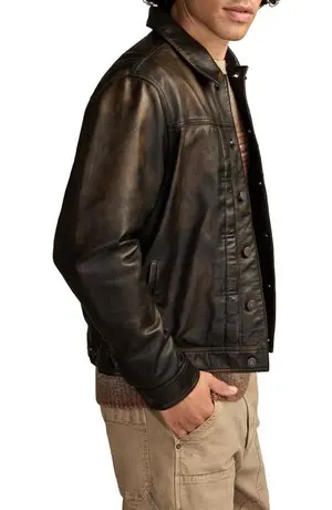 Lucky Brand Distressed Leather Trucker Jacket
