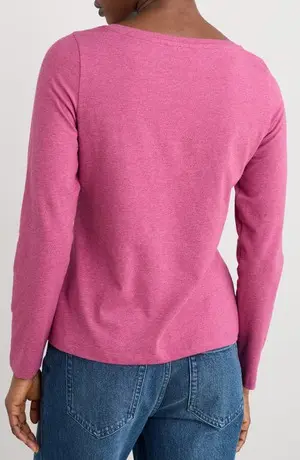 SEASALT CORNWALL Easel Long Sleeve Stretch Organic Cotton Top - Melange Rosa