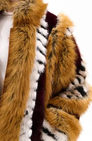 AZALEA WANG Mixed Faux Fur Coat - Burgundy Multi