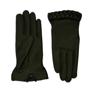 AGNELLE Edith Lambskin Gloves With Braided Cuff - Kaki