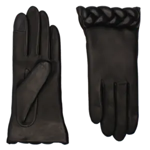 AGNELLE Edith Lambskin Gloves With Braided Cuff - Tnoir