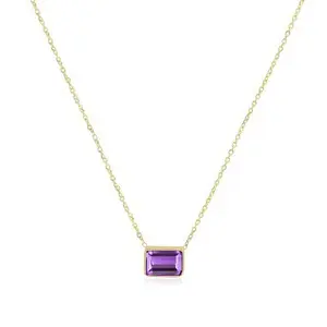 THE LOVERY FINE JEWELRY Emerald-cut Bezel Necklace - Amethyst