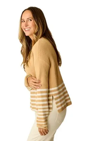 Carve Designs Olivia Plush Sweater - Camel Stripe