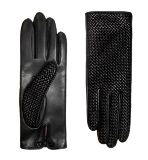 AGNELLE Chloe Woven Lambskin Glove Lined In Alpaca - Noir