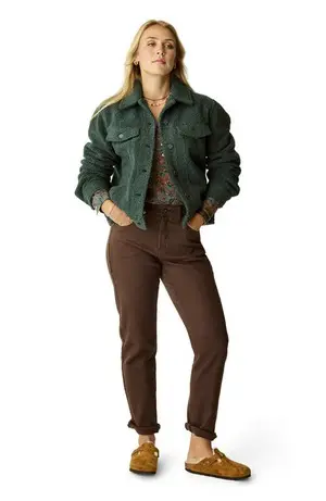 Carve Designs Classic Fit Boucle Fleece Trucker Jacket - Pine