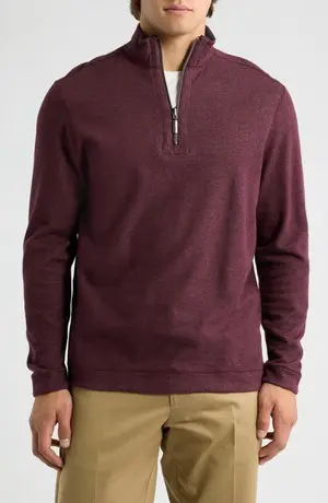 Tommy Bahama Reversible Half Zip Pullover - Black Cherry Heather