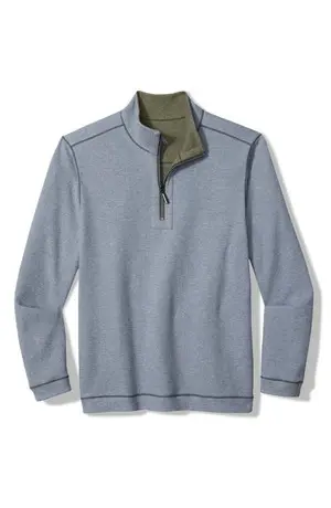Tommy Bahama Reversible Half Zip Pullover - Dark Fern Heather