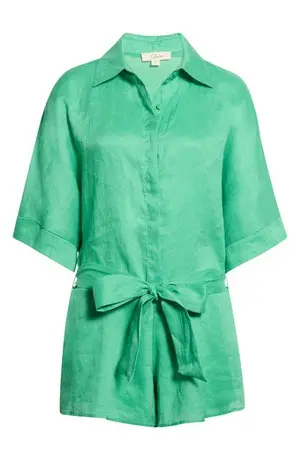 Elan Linen Cover-up Romper - Green