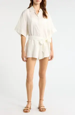 Elan Linen Cover-up Romper - White