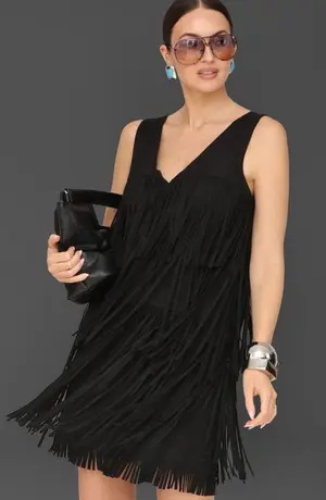 Avec Les Filles Faux Suede Fringe Minidress