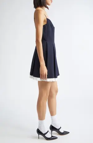 SHUSHU/TONG Pleated Wool Mini Dress | Strapless, Sweetheart - Navy Blue