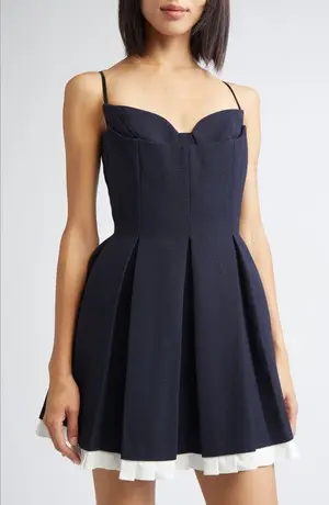 SHUSHU/TONG Pleated Wool Mini Dress | Strapless, Sweetheart - Navy Blue