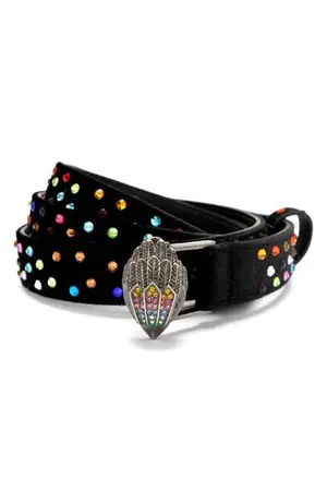 Kurt Geiger Crystal Studded Velvet Belt - Classic Rainbow