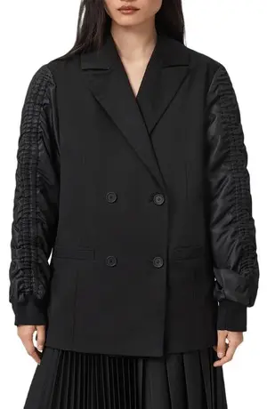 ALLSAINTS Lorna Ruched Sleeve Cotton Jacket - Black