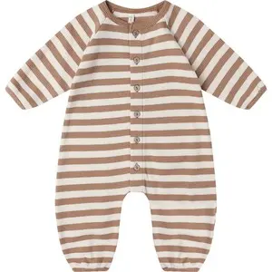 QUINCY MAE Stripe Waffle Knit Organic Cotton Romper - Spice