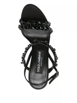 Dolce & Gabbana Satin Sandals With Rhinestone Embroidery - Black