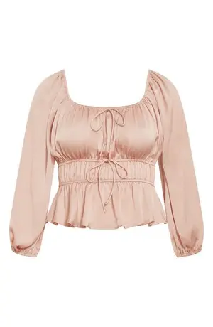 City Chic Georgie Shirred Satin Top