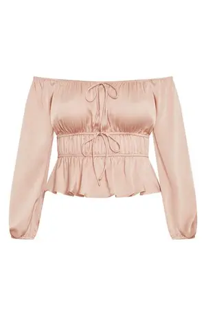 City Chic Georgie Shirred Satin Top