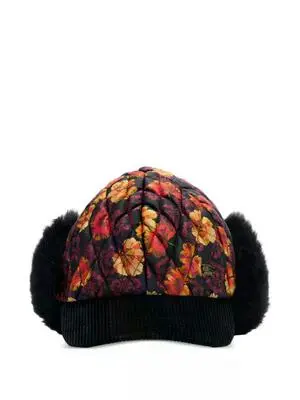 Burberry Floral Print Quilted Cap - Black