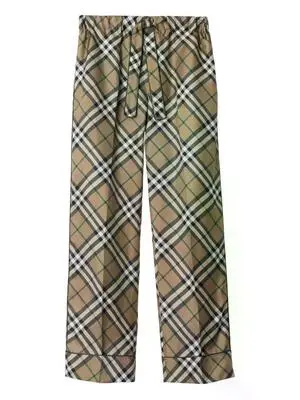 Burberry Check Silk Trousers - Neutrals
