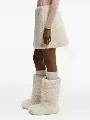 Moncler Fluffy Skirt With Logo Patch - Neutrals