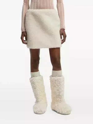 Moncler Fluffy Skirt With Logo Patch - Neutrals