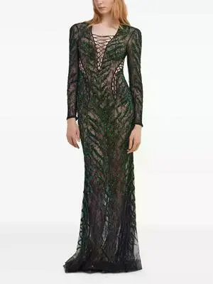 Roberto Cavalli Embellished Long-sleeve Maxi Dress