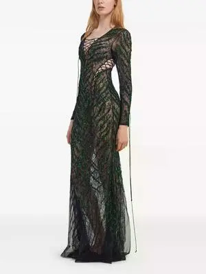 Roberto Cavalli Embellished Long-sleeve Maxi Dress