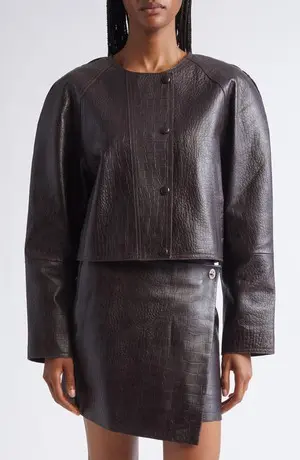 STAND STUDIO Alix Croc-embossed Leather Jacket
