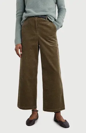 SEASALT CORNWALL Asphodel Crop Wide-leg Corduroy Pants - Dark Seagrass