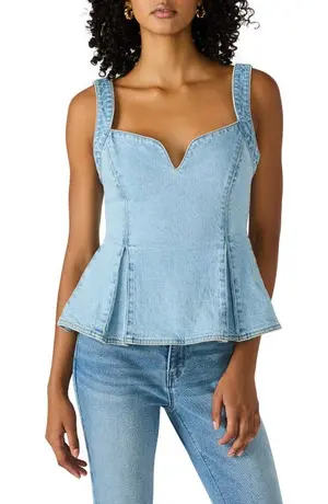 Steve Madden Zenia Stretch Cotton Peplum Top - Delft Blue