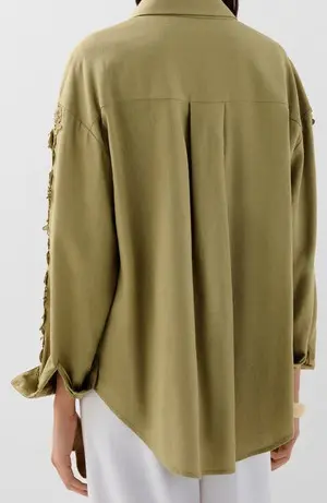 SCALPERS Lace Detail Linen-blend Shirt