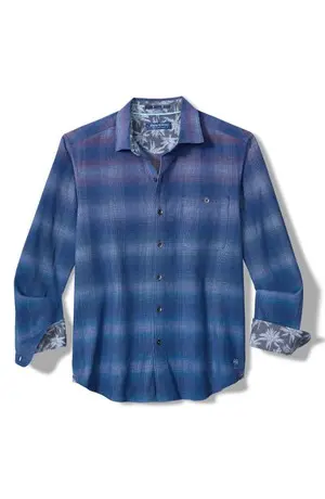 Tommy Bahama Cord Sunset Ridge Shadow Check Cotton Corduroy Button-up Shirt - Coastline