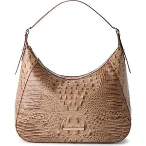 Brahmin Edie Croc Embossed Leather Shoulder Bag - Toffee