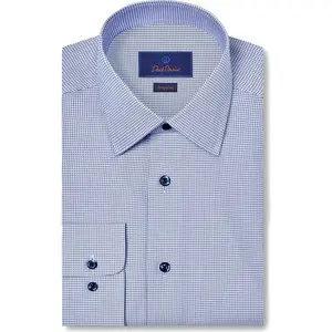 David Donahue Regular Fit Micro Dobby Dress Shirt - Blue