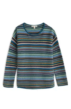 SEASALT CORNWALL Merino Wool-blend Pullover Sweater - Knit Ripple Marks Teal Multi