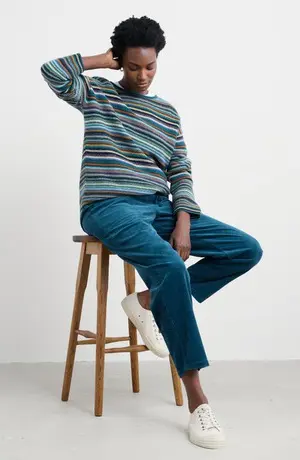 SEASALT CORNWALL Merino Wool-blend Pullover Sweater - Knit Ripple Marks Teal Multi