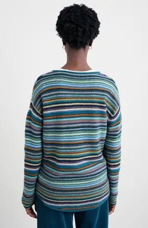 SEASALT CORNWALL Merino Wool-blend Pullover Sweater - Knit Ripple Marks Teal Multi