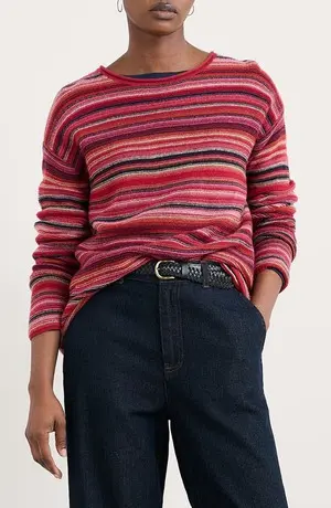 SEASALT CORNWALL Stripe Merino Wool Blend Sweater - Knit Ripple Marks Clove Multi
