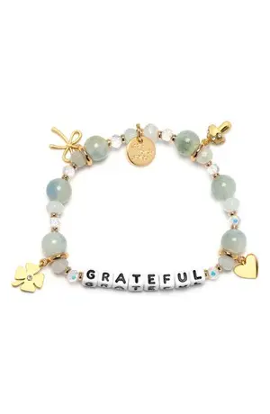 LITTLE WORDS PROJECT Grateful Beaded Stretch Bracelet - White/mint