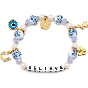 LITTLE WORDS PROJECT Believe Beaded Stretch Bracelet - White/porcelain